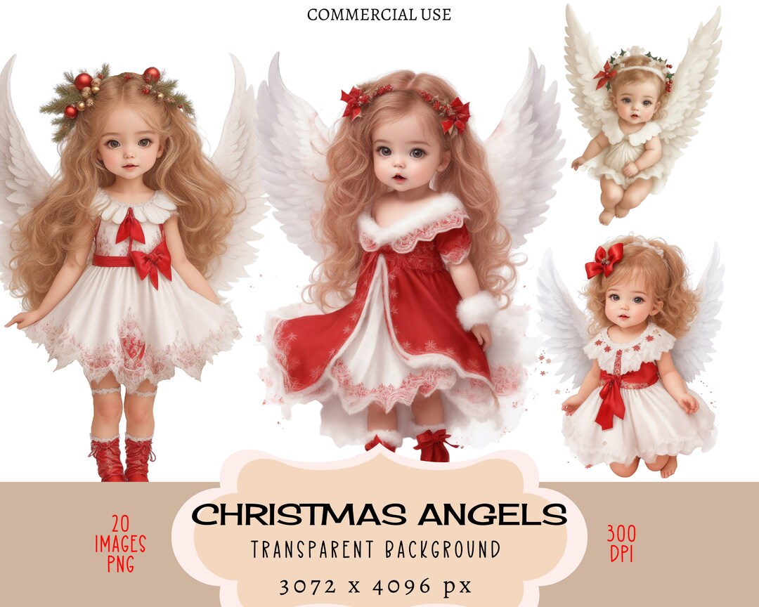 Christmas Angels CLIPART PNG Files Commercial Use, Transparent ...