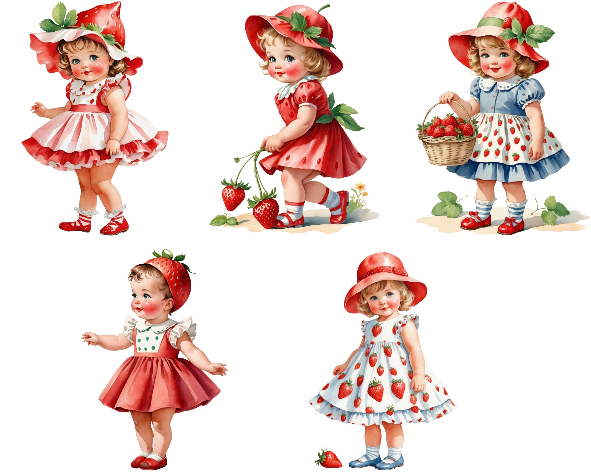 Strawberry Girls CLIPART PNG Files Commercial Use Transparent ...