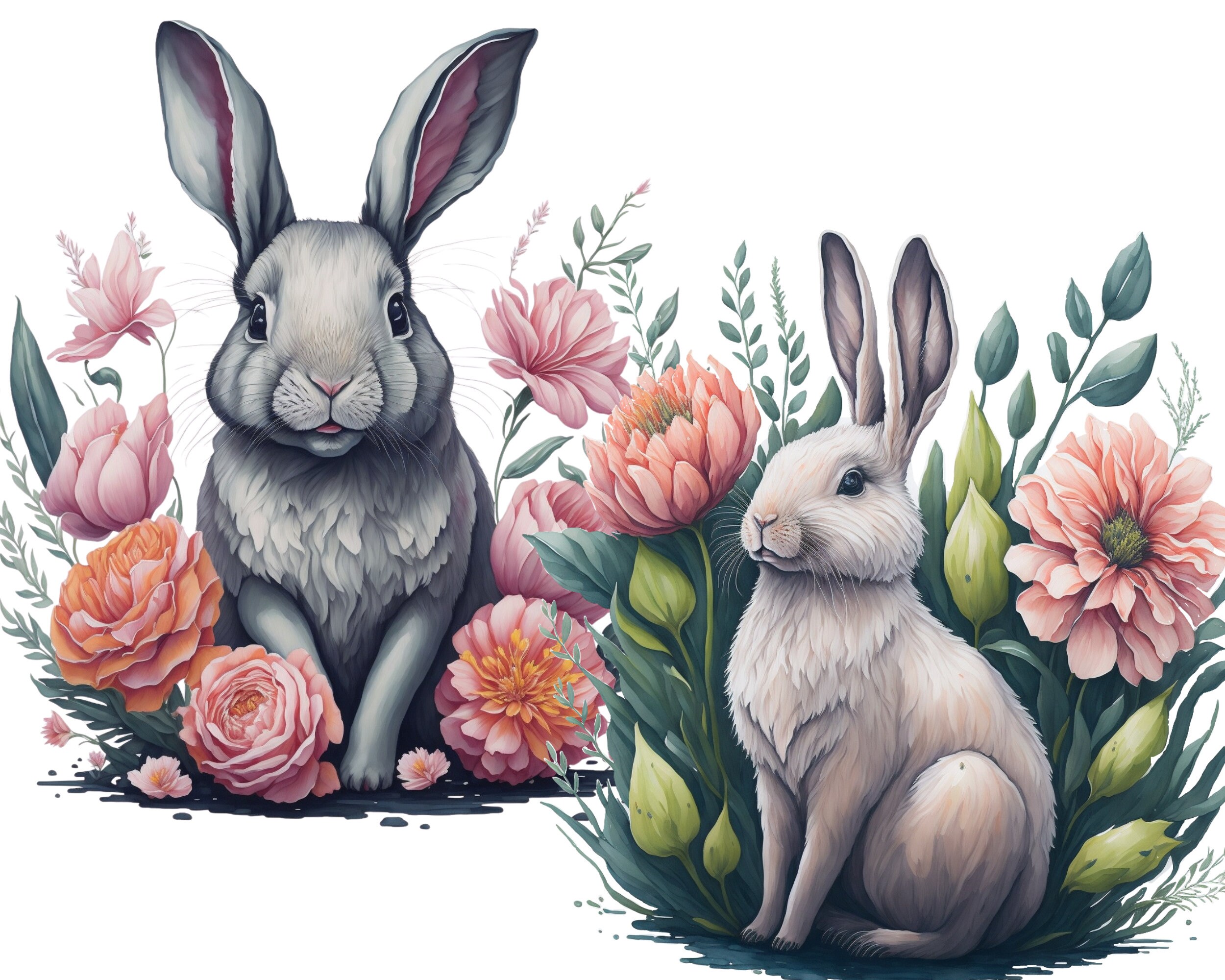 Cute Bunnies CLIPART PNG Files Commercial Use Transparent - Etsy