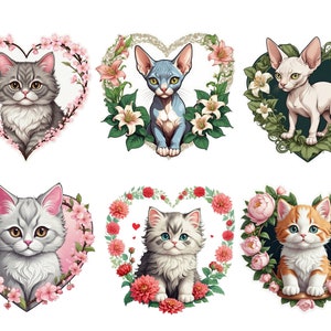 Cats in Hearts CLIPART PNG Files Commercial Use Transparent Background ...