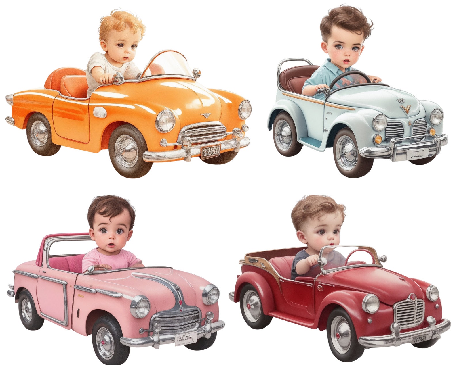 Little Boys in Cars CLIPART PNG Files Commercial Use Transparent ...