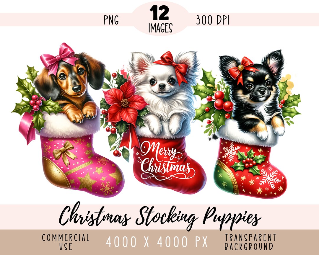 Christmas Stocking Puppies CLIPART PNG Files, Cute Dog Sublimation ...