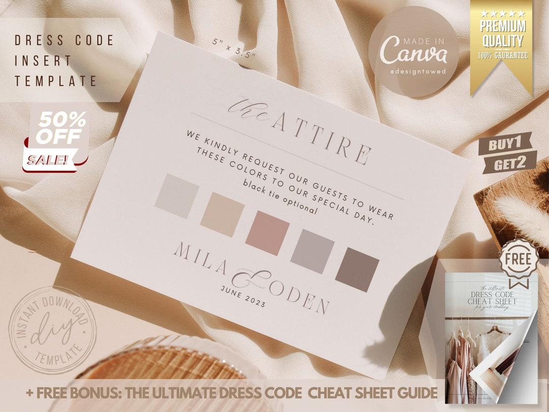 Dress Code for Wedding Guest Wedding Attire Card Template - Etsy