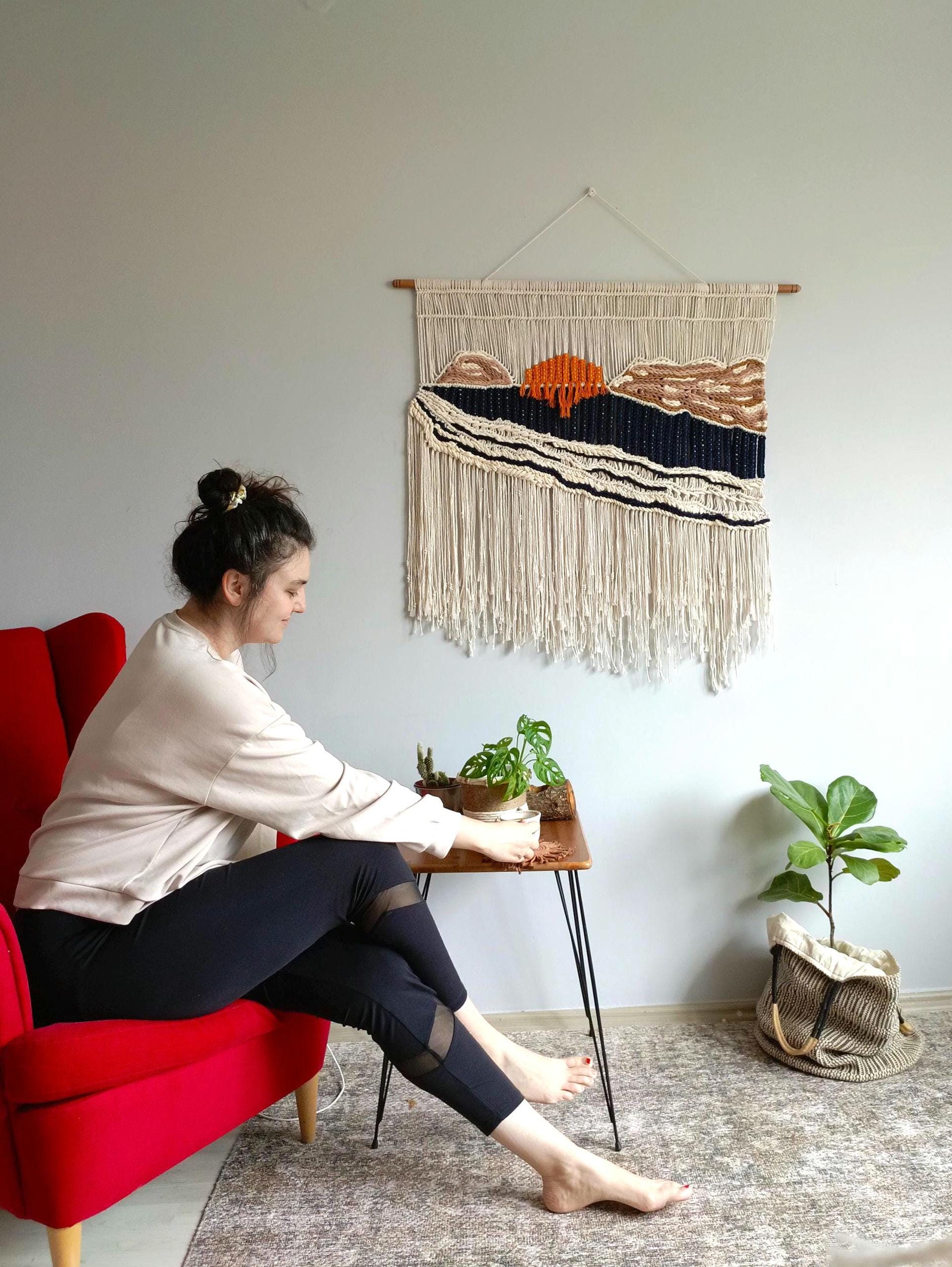 Coastal Ocean Macrame Wall Hanging, Modern Large Landscape Wall ...
