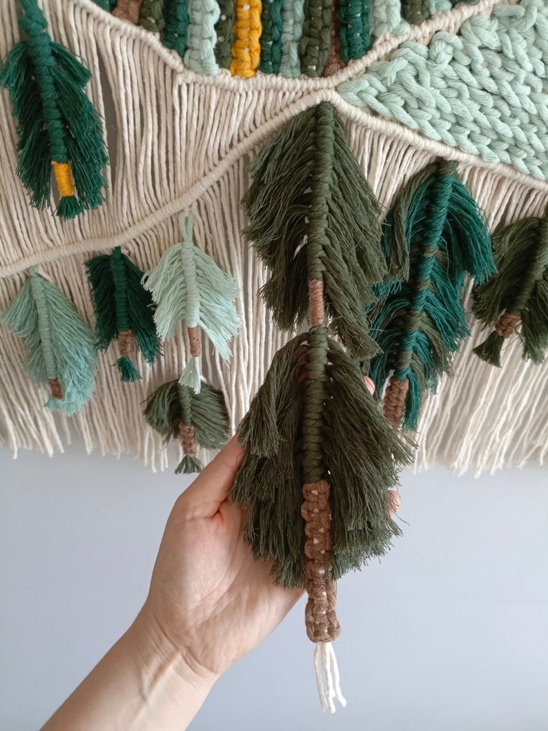 XXL Green Forest Wall Macrame Hanging, Modern Macrame Mountain Wall Art ...