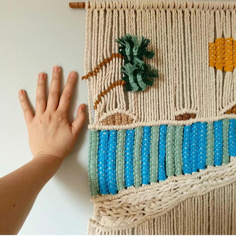 Colorful Beachy Macrame Wall Art Modern, Coastal Ocean Wave Hand Woven ...