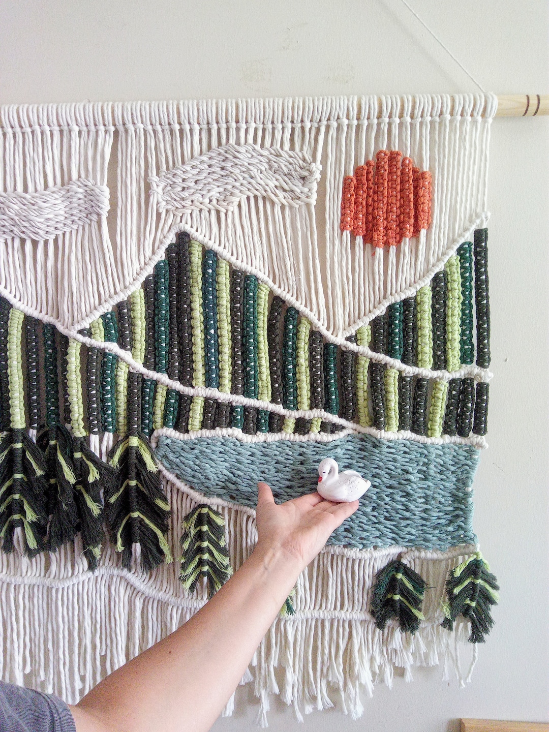 Green Forest Landscape Macrame Wall Hanging, Hand Woven Tapestry ...