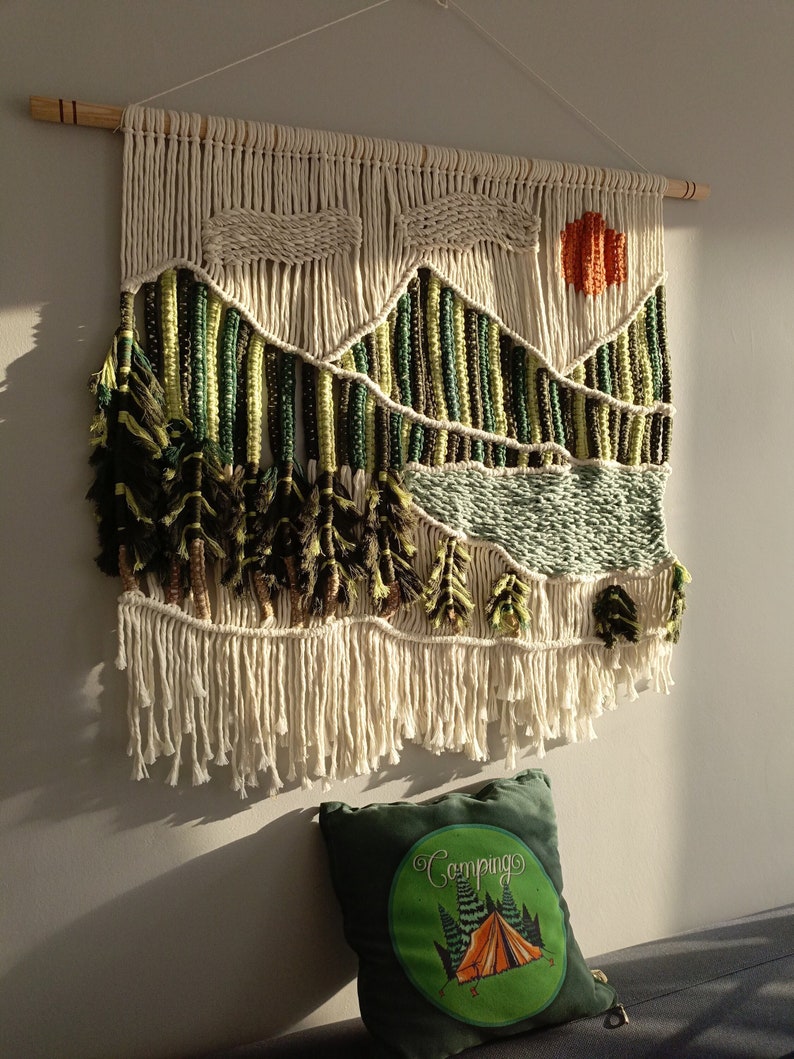 Green Forest Landscape Macrame, Spring Wall Tapestry, Nature Handwoven ...
