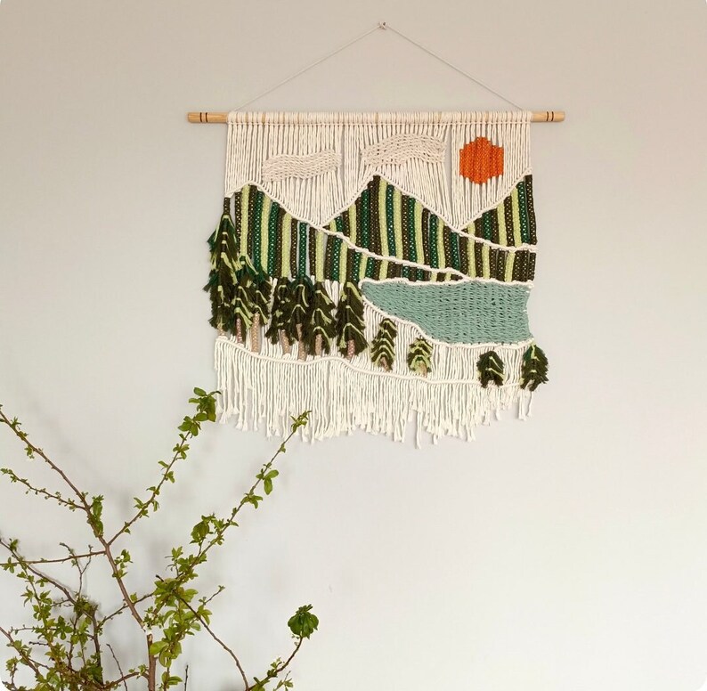 Green Forest Landscape Macrame, Spring Wall Tapestry, Nature Handwoven ...