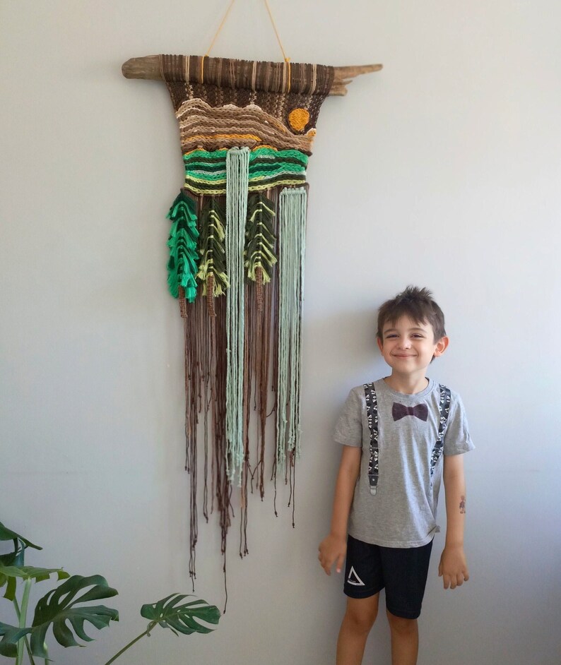 Narrow Mountain Macrame Wall Hanging for Kids Room, Pine Forest Nursery ...