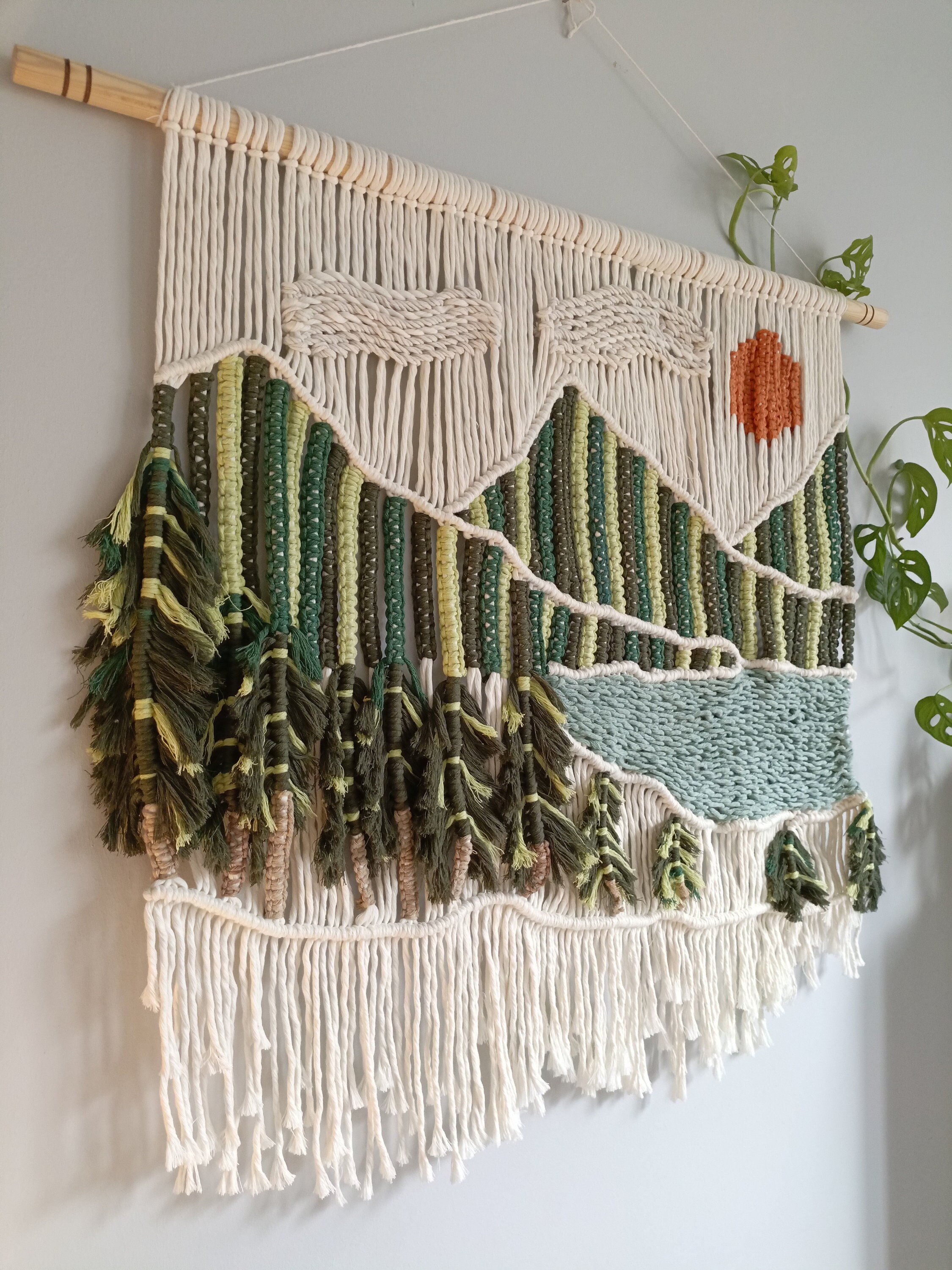Green Forest Landscape Macrame, Spring Wall Tapestry, Nature Handwoven ...