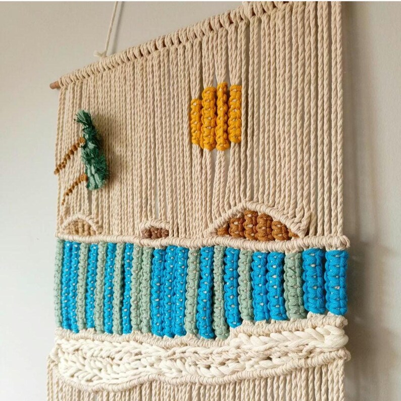 Colorful Beachy Macrame Wall Art Modern, Coastal Ocean Wave Hand Woven ...