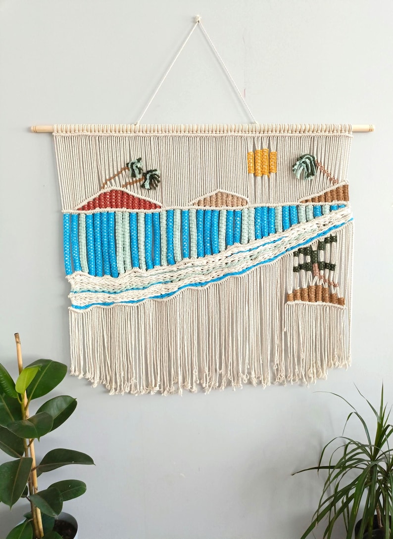 Beach Macrame Wall Hanging With Seashells: Large Coastal Ocean Tapestry ...