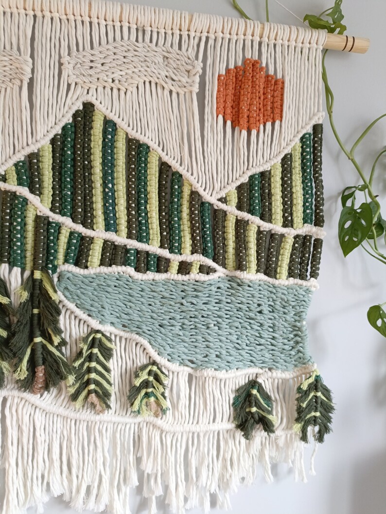 Green Forest Landscape Macrame, Spring Wall Tapestry, Nature Handwoven ...