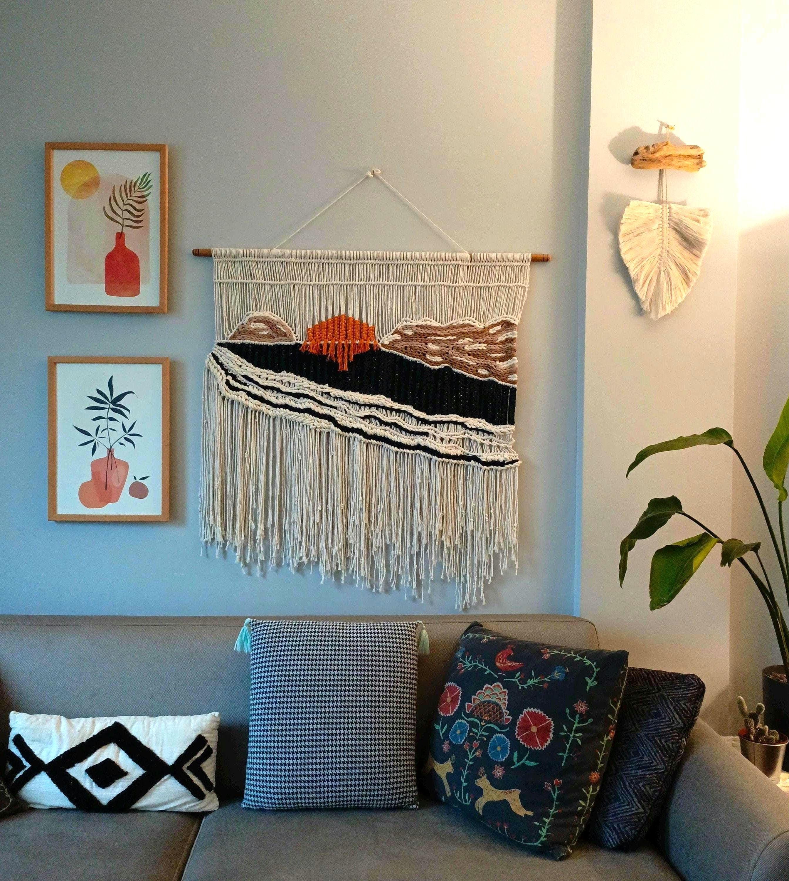 Coastal Ocean Macrame Wall Hanging, Modern Large Landscape Wall ...