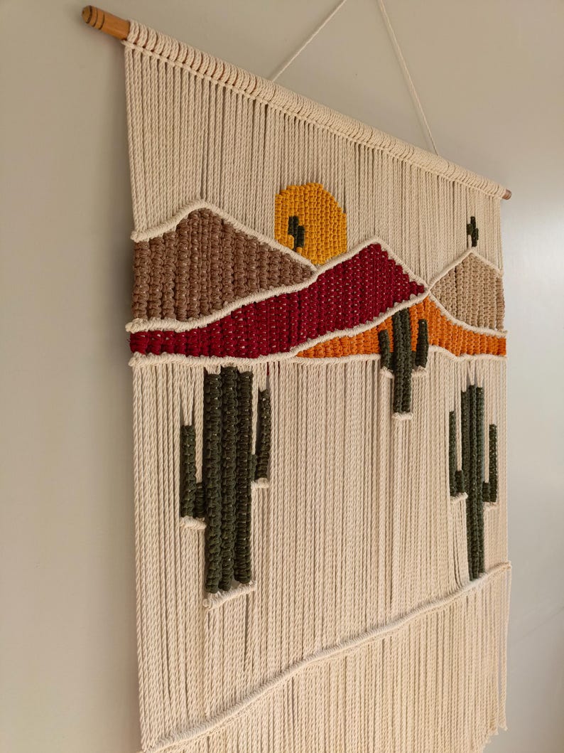 Southwestern Macrame Wall Art, Large Cactus Macrame Desert Landscape ...