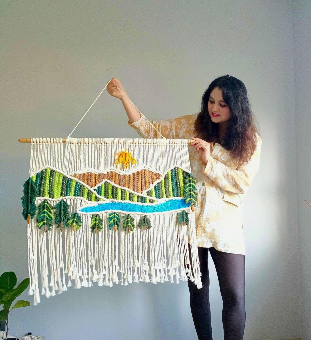 Colorful Large Mountain Macrame Wall Hanging, Hand Woven Nature Lake ...