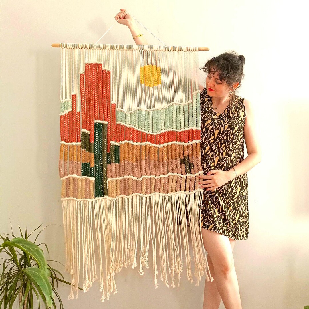 Narrow Arizona Macrame Wall Hanging: Southwestern Hand Woven Desert ...