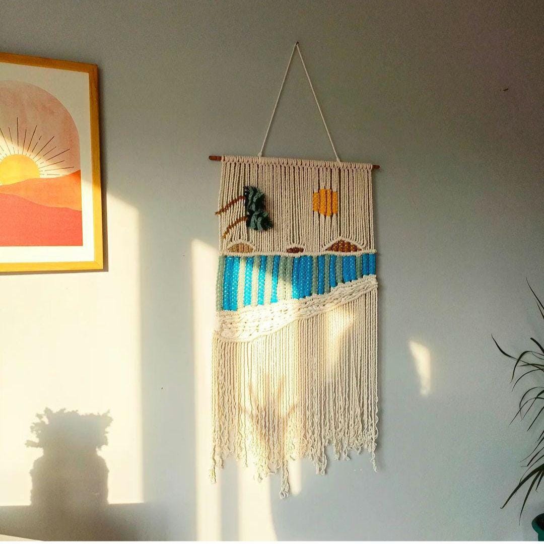 Colorful Beachy Macrame Wall Art Modern, Coastal Ocean Wave Hand Woven ...