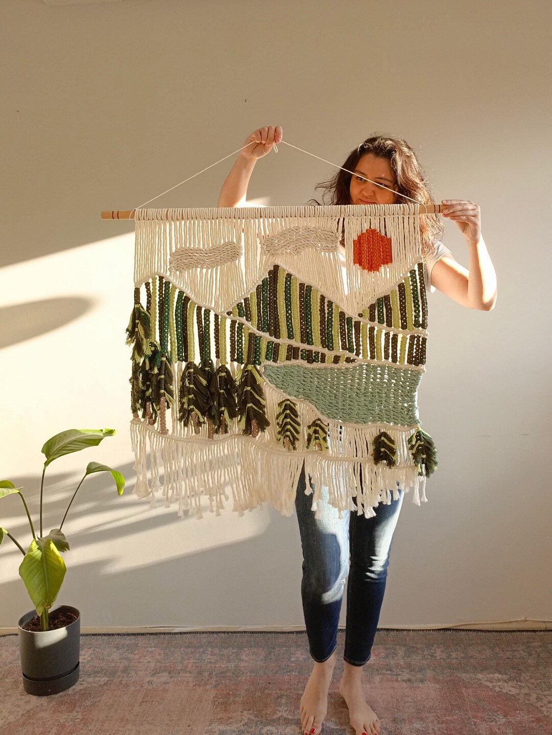 Green Forest Macrame Wall Hanging, Forest Tapestry, Nature Wall Art ...