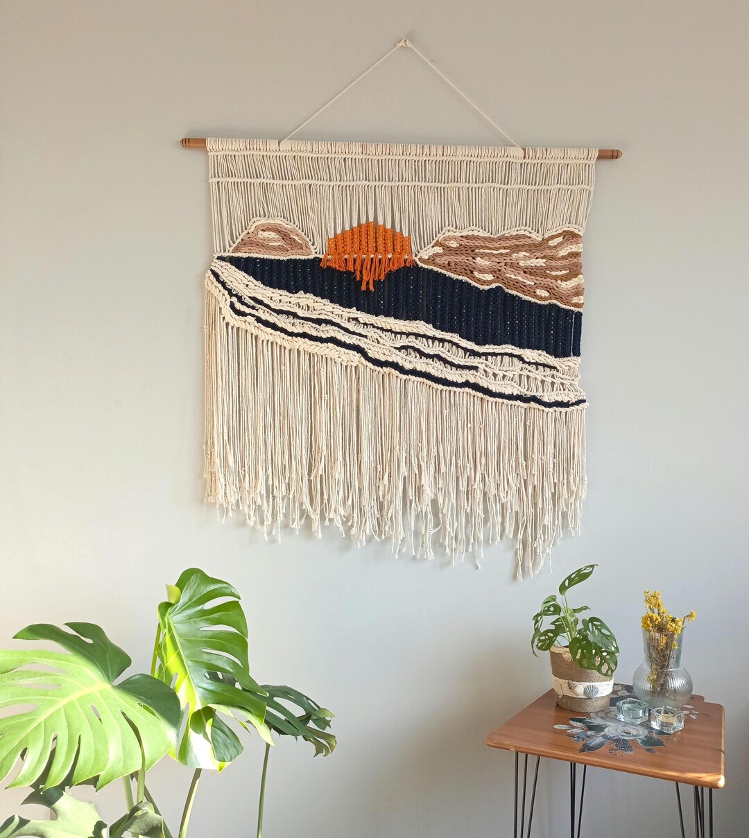 Coastal Ocean Macrame Wall Hanging, Modern Large Landscape Wall ...