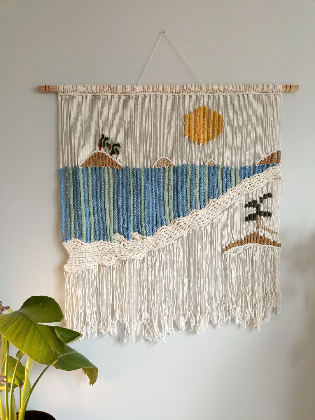 Turquoise Coastal Macrame Water Wall Hanging With Seashell, Beach Theme ...