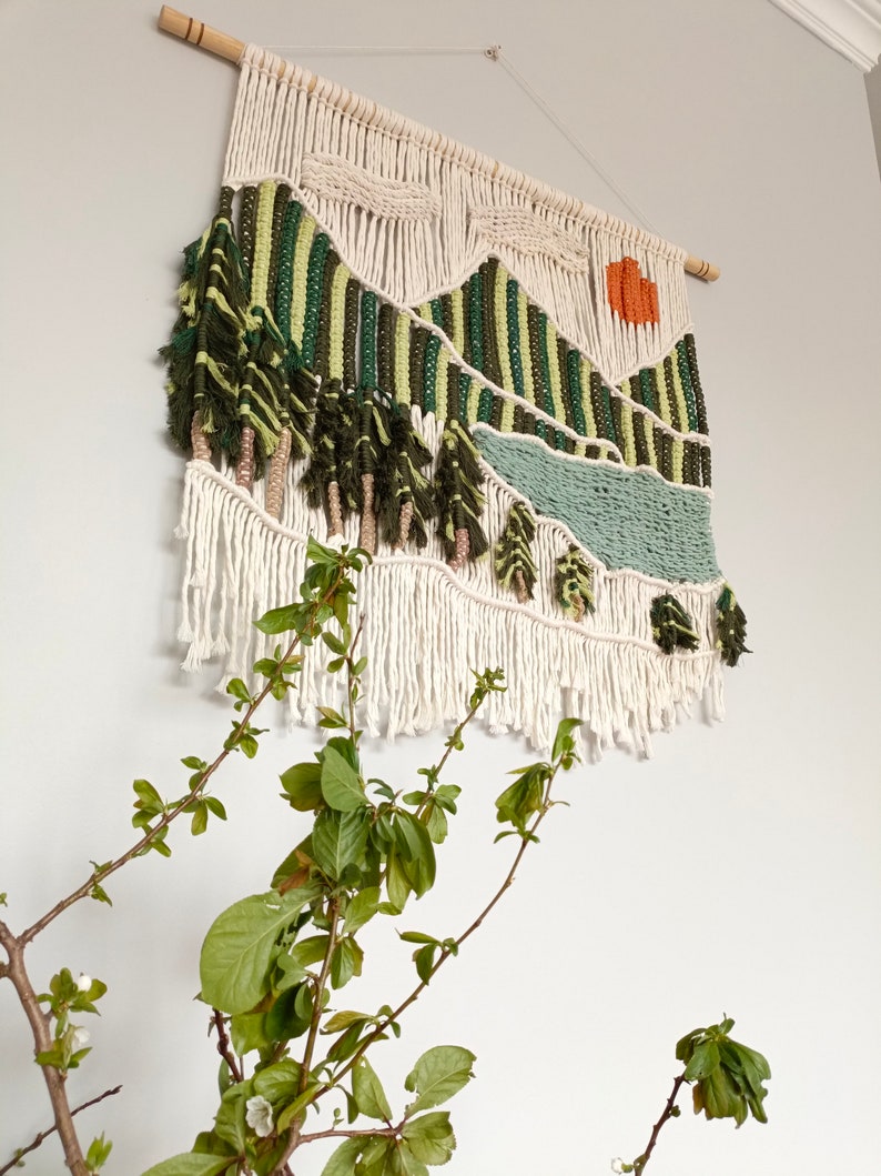Green Forest Landscape Macrame, Spring Wall Tapestry, Nature Handwoven ...