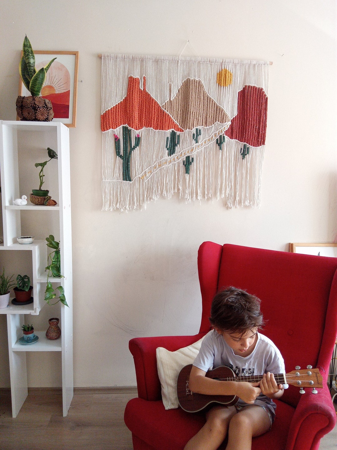 Large Macrame Desert Landscape, Sedona Arizona Wall Art, Cathedral Rock ...