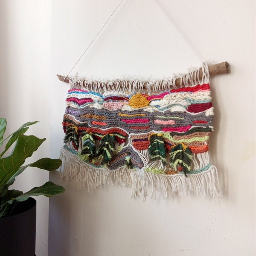 Colorful Macrame Landscape, Mountain Macrame Wall Hanging, Sunrise ...