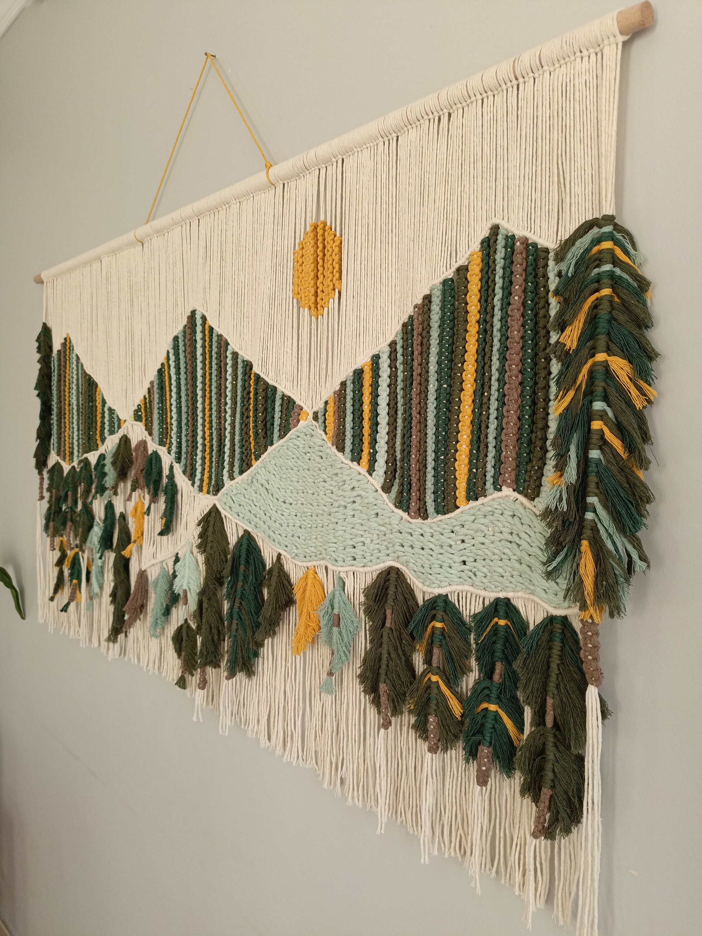 Lake Mountain Macrame Wall Hanging, Forest Landscape Woven Tapestry ...