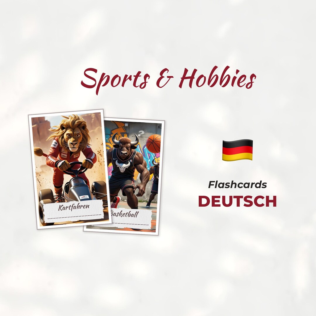 German Sports Hobbies Flashcards: 32 Action Vocabulary Cards for Daf ...