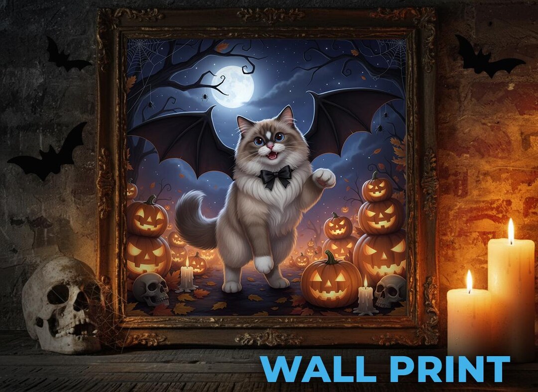 Vampire Cat Halloween Wall Art | Cute Gothic Cat Poster | Spooky Pet ...