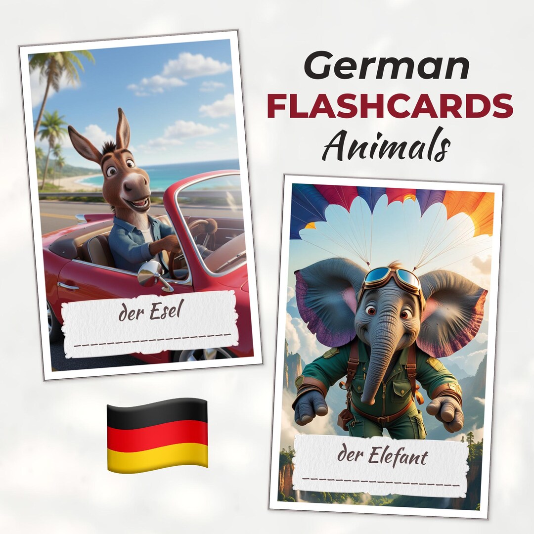 German Animal Names Flashcards: 32 Visual Vocabulary Cards Learn ...
