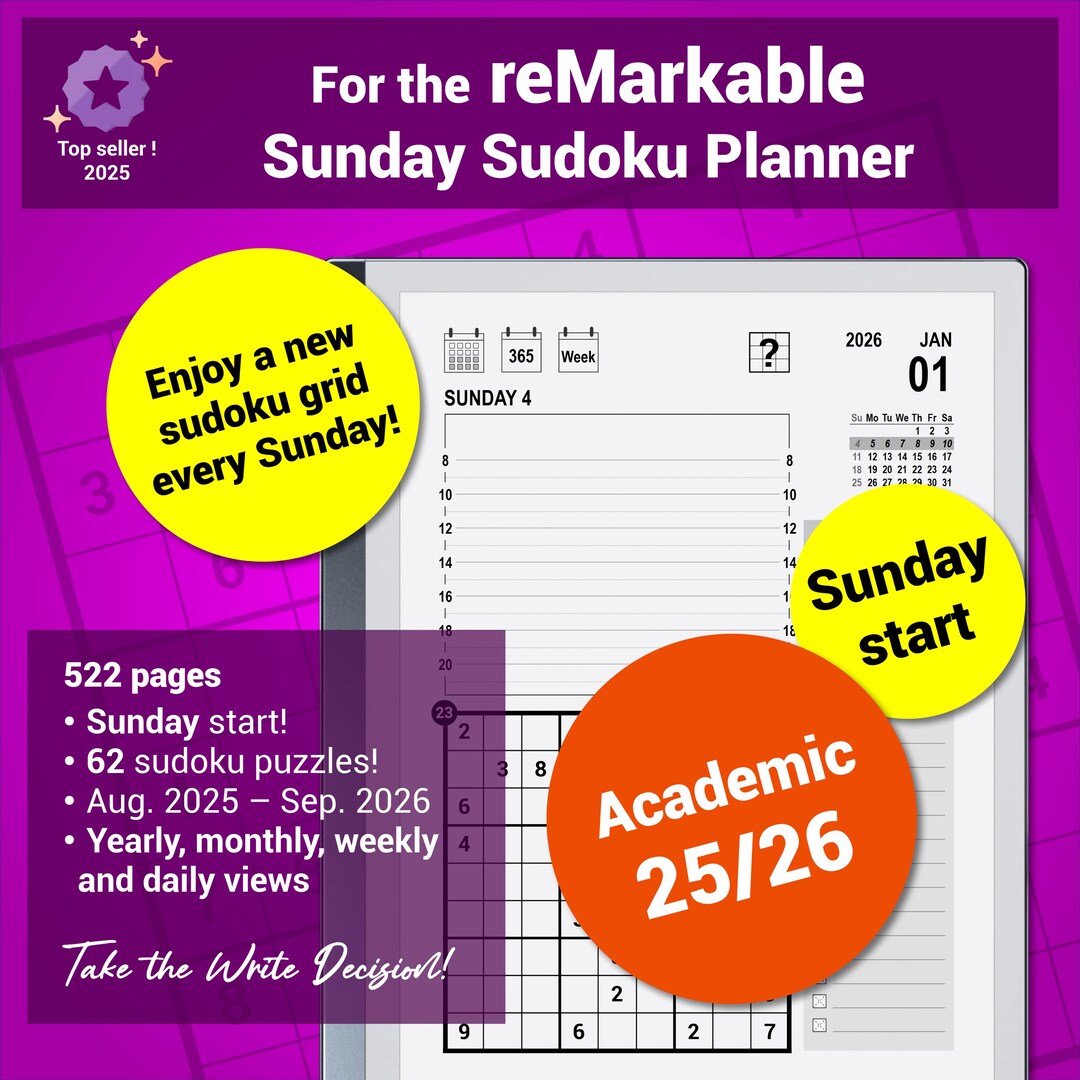 Sunday Sudoku Planner - Academic Year 25/26 - Your Daily Planner, With ...