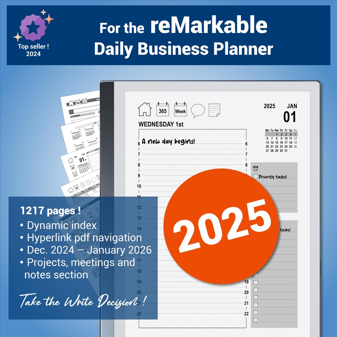 Daily Business Planner 2025, Pdf Planner for Your E-ink Tablet, With ...