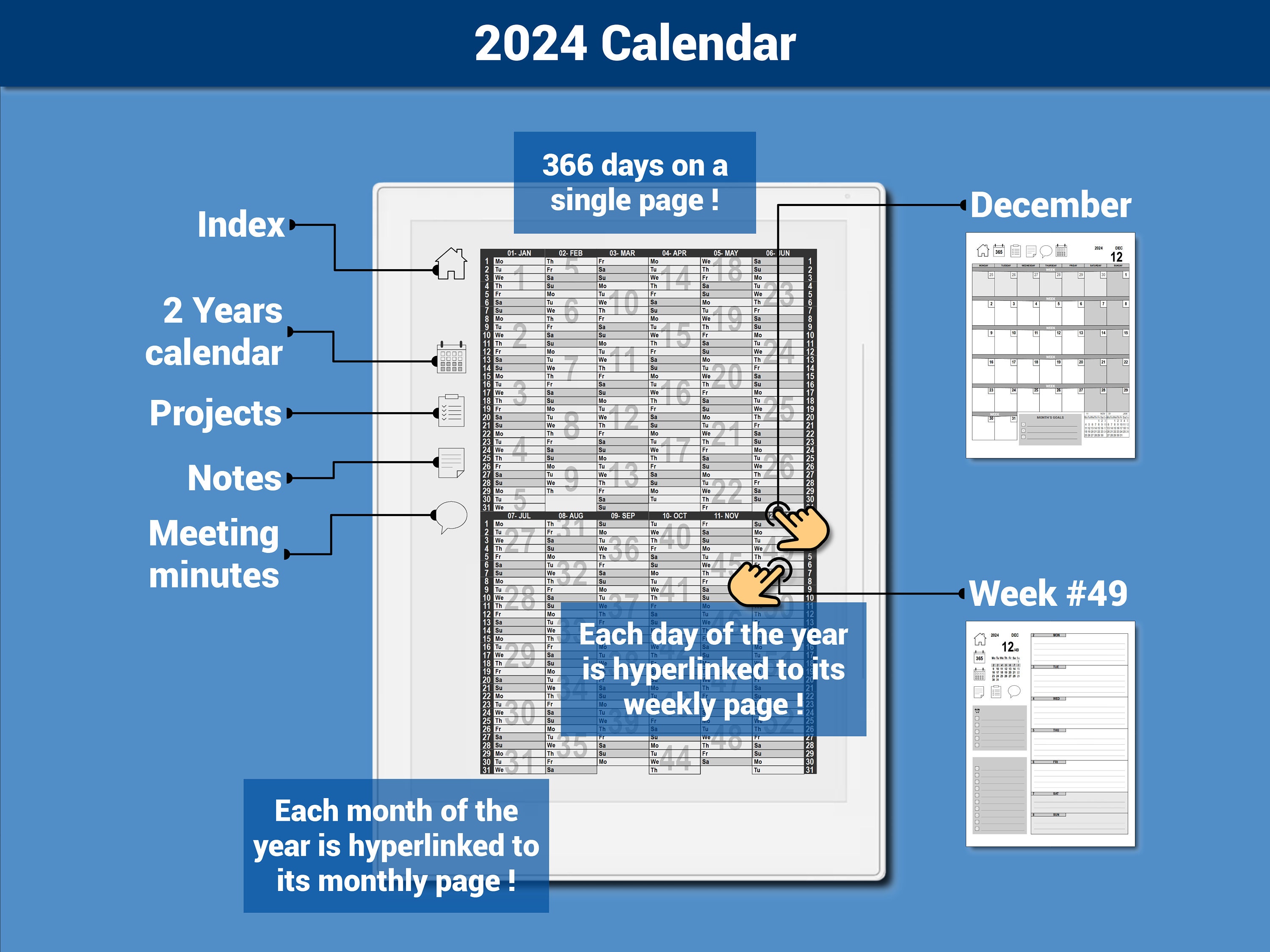 Daily Business Planner 2024, Pdf Planner, With Hypertext Navigation ...