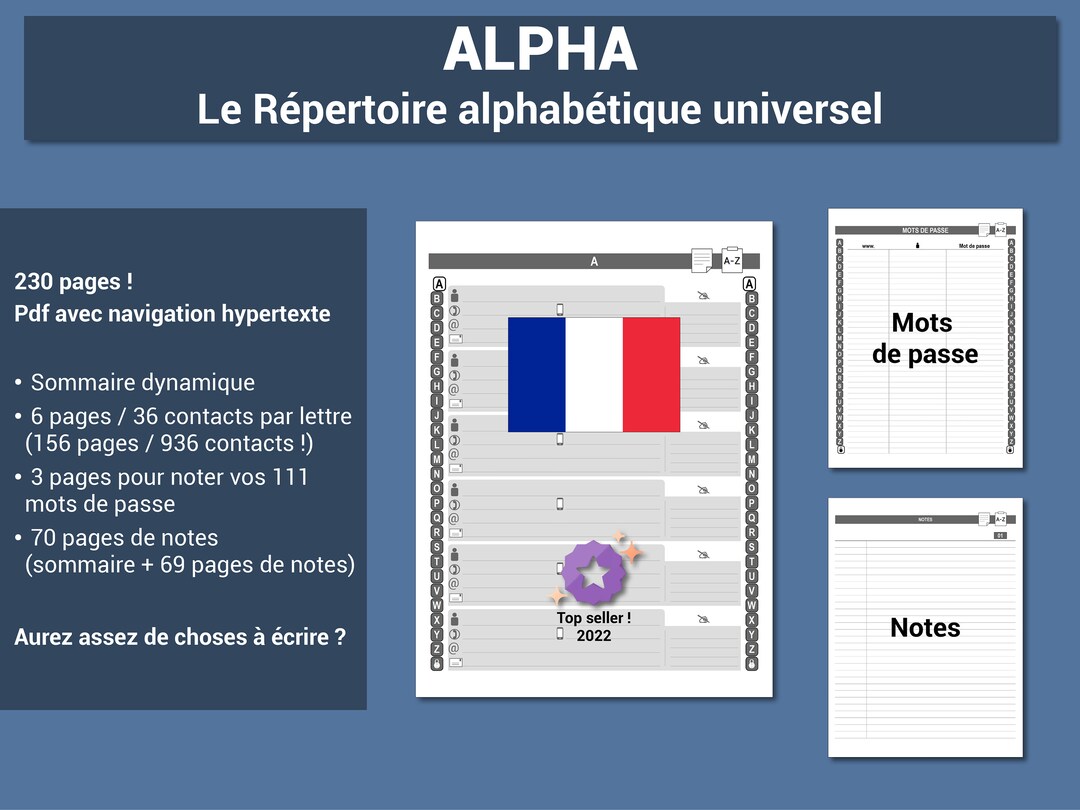 ALPHA PDF With Hyperlinks Universal Alphabetical Directory for E-ink ...