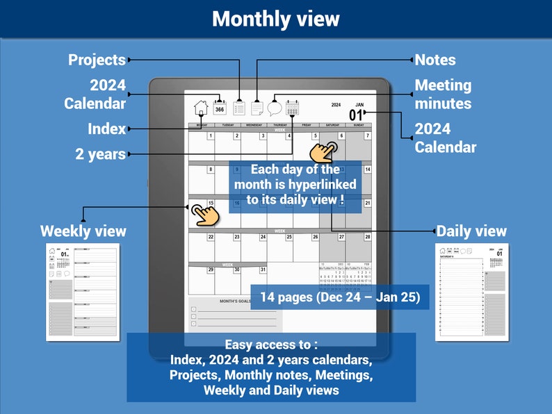Daily Business Planner 2024, Pdf Planner, With Hypertext Navigation ...