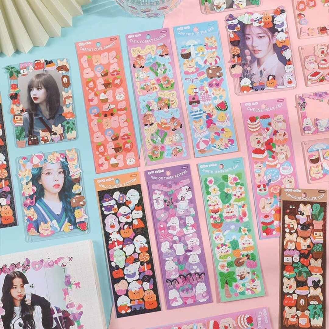 Holographic Kawaii Deco Sticker Polco Cat Kitty Bunny Deer Pink Cute ...