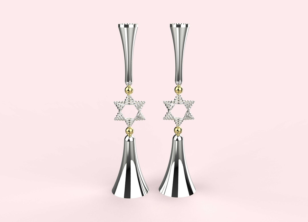 Pure Silver Star of David Candlesticks, Shabbat Candle Holders, Judaica ...