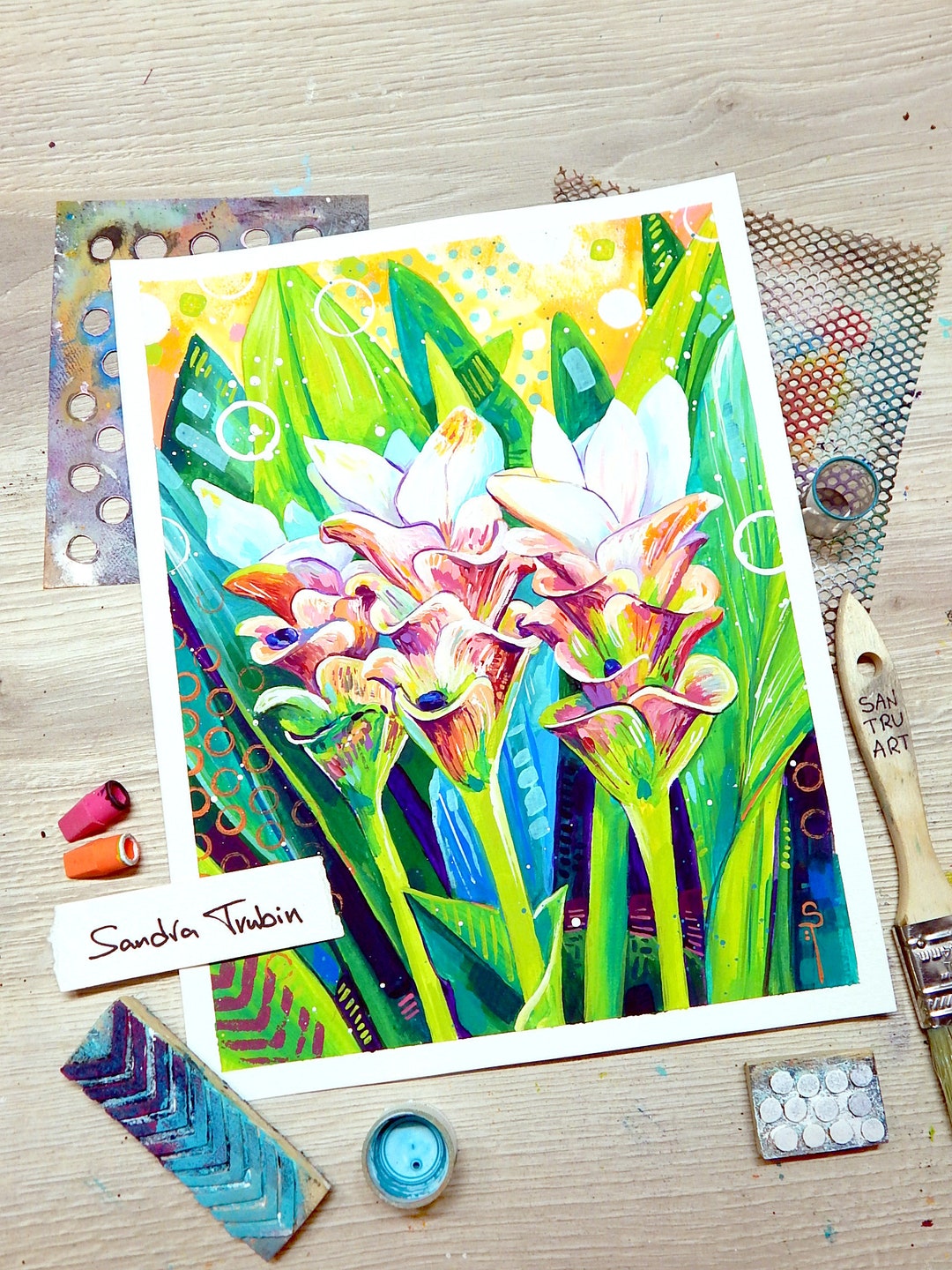 Curcuma - Painting, Original Colorful Flower Art, Hand Painted With ...