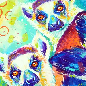 Lemur Embrace - Original Colorful Animal Painting, Hand Painted With Acrylic on Paper, Created ...