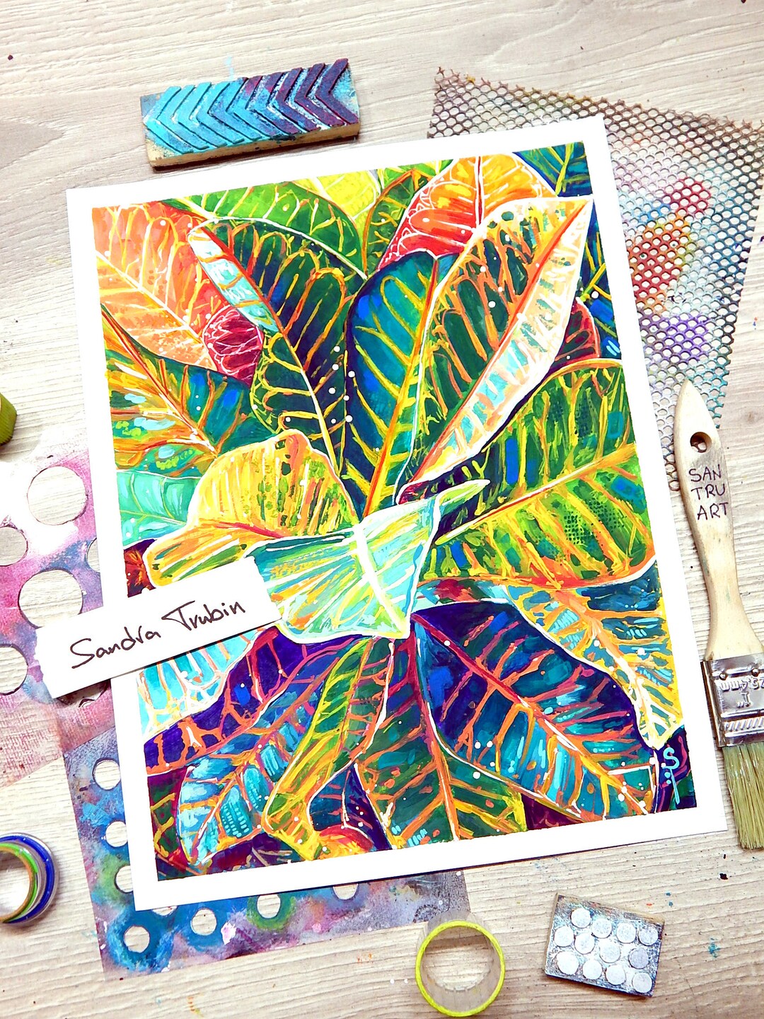 Croton - Painting, Original Colorful Flower Art, Hand Painted With ...