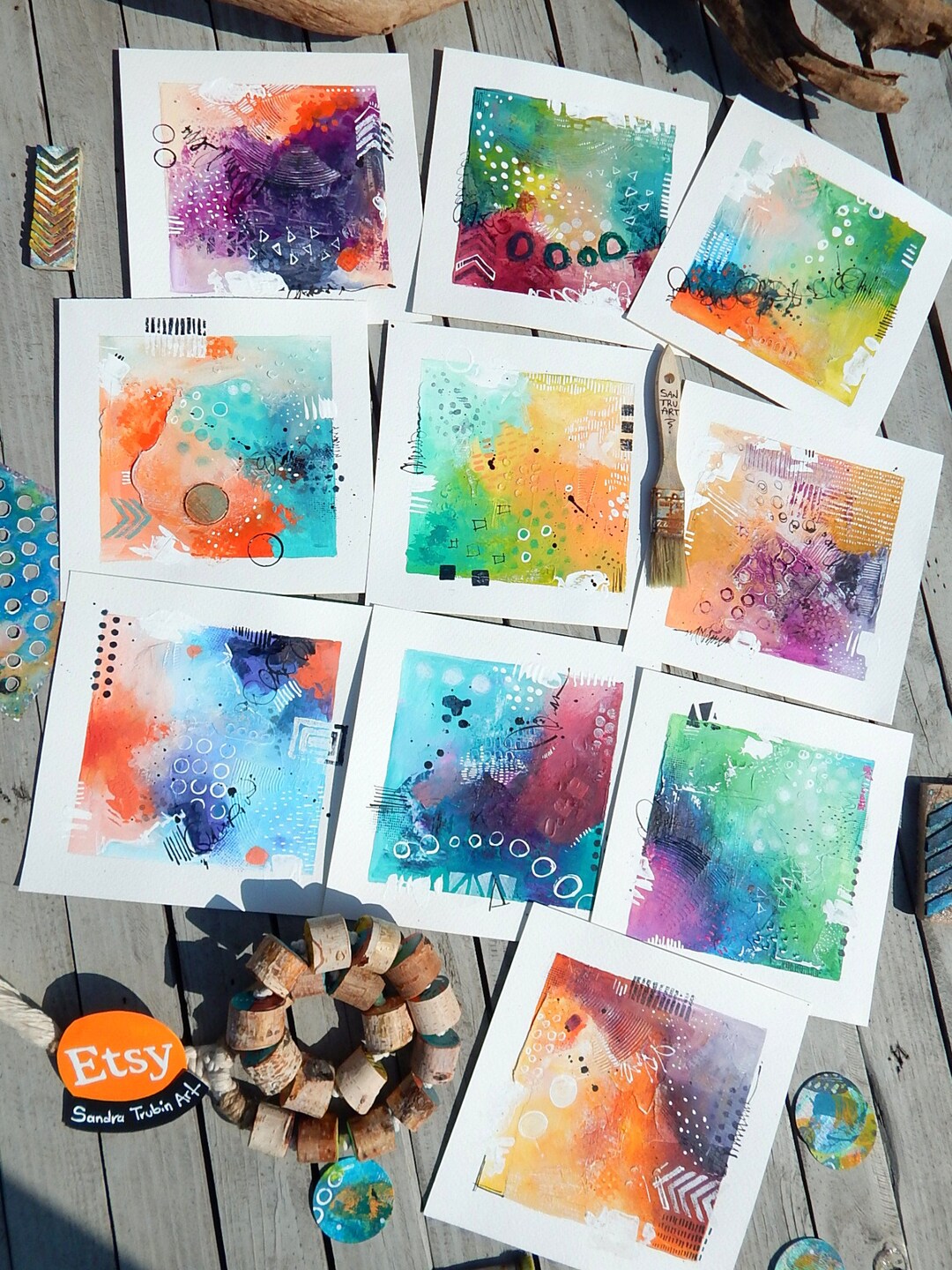 3 Colors Plus - Colorful Traditional Abstract Painting, Wall Art or ...