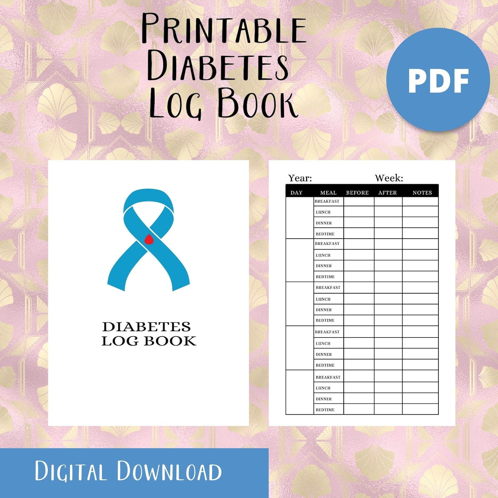 Printable Diabetes Log Book, Diabetes Tracker, Blood Glucose Log ...