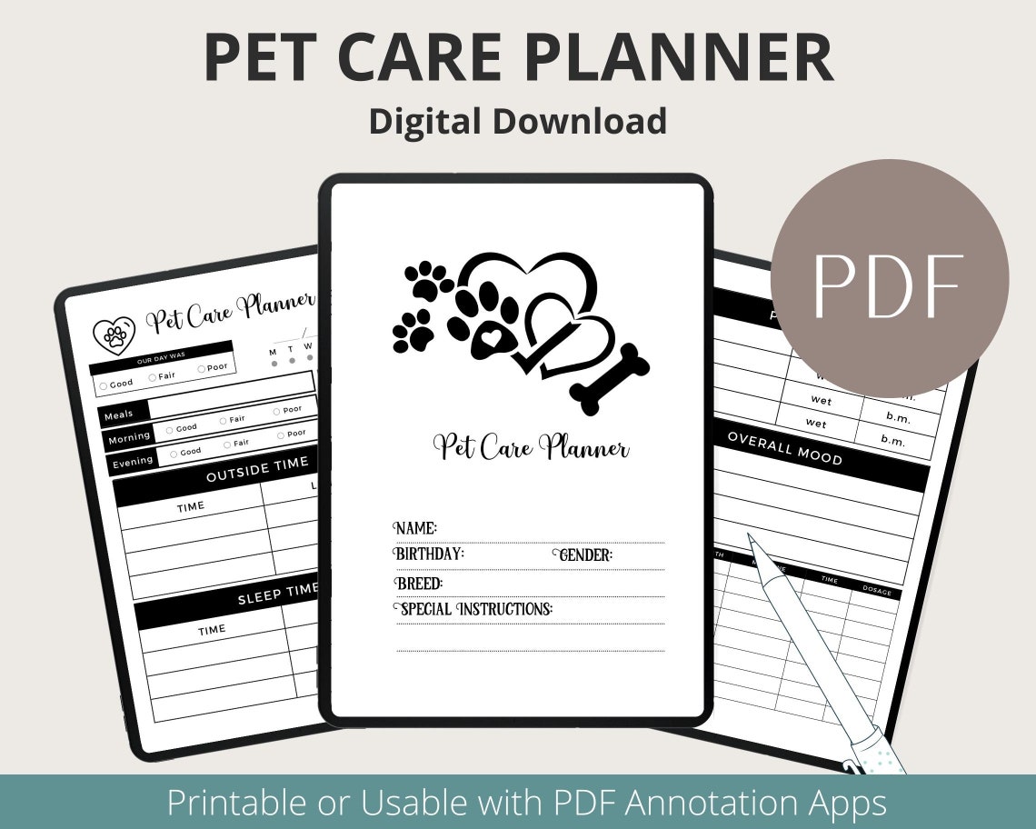 Dog Care Planner Printable, Dog Health Tracker, Printable Pet Health ...