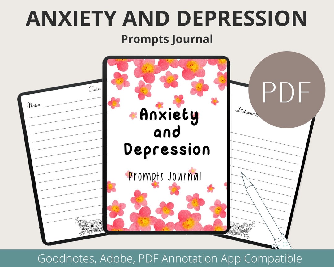 Digital Anxiety and Depression Prompts Journal, Self Care Journal ...
