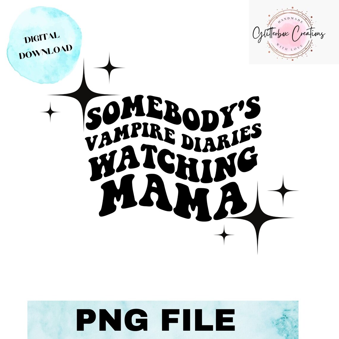 Vampire Diaries Watching Wavy Font PNG Print on Demand Shirt Design TVD ...