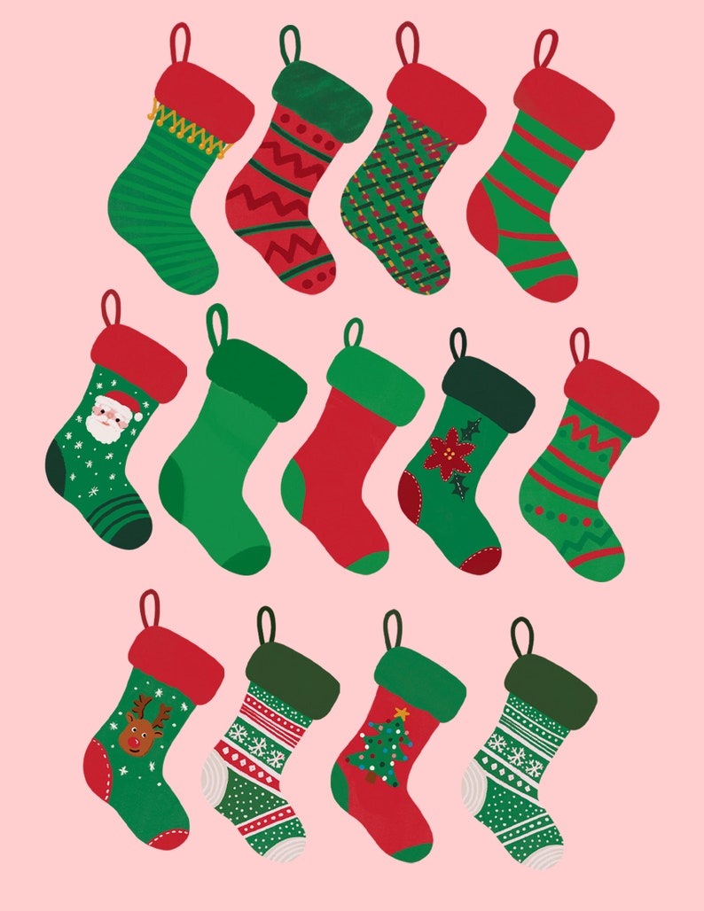 Christmas Stocking Clipart Red Green Stockings PNG 300dpi Instant ...