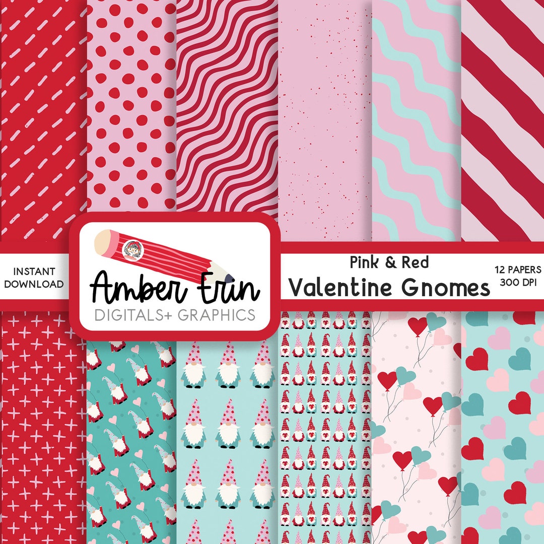 Pink & Red Valentine Digital Printable Paper Valentines Paper Gonk ...